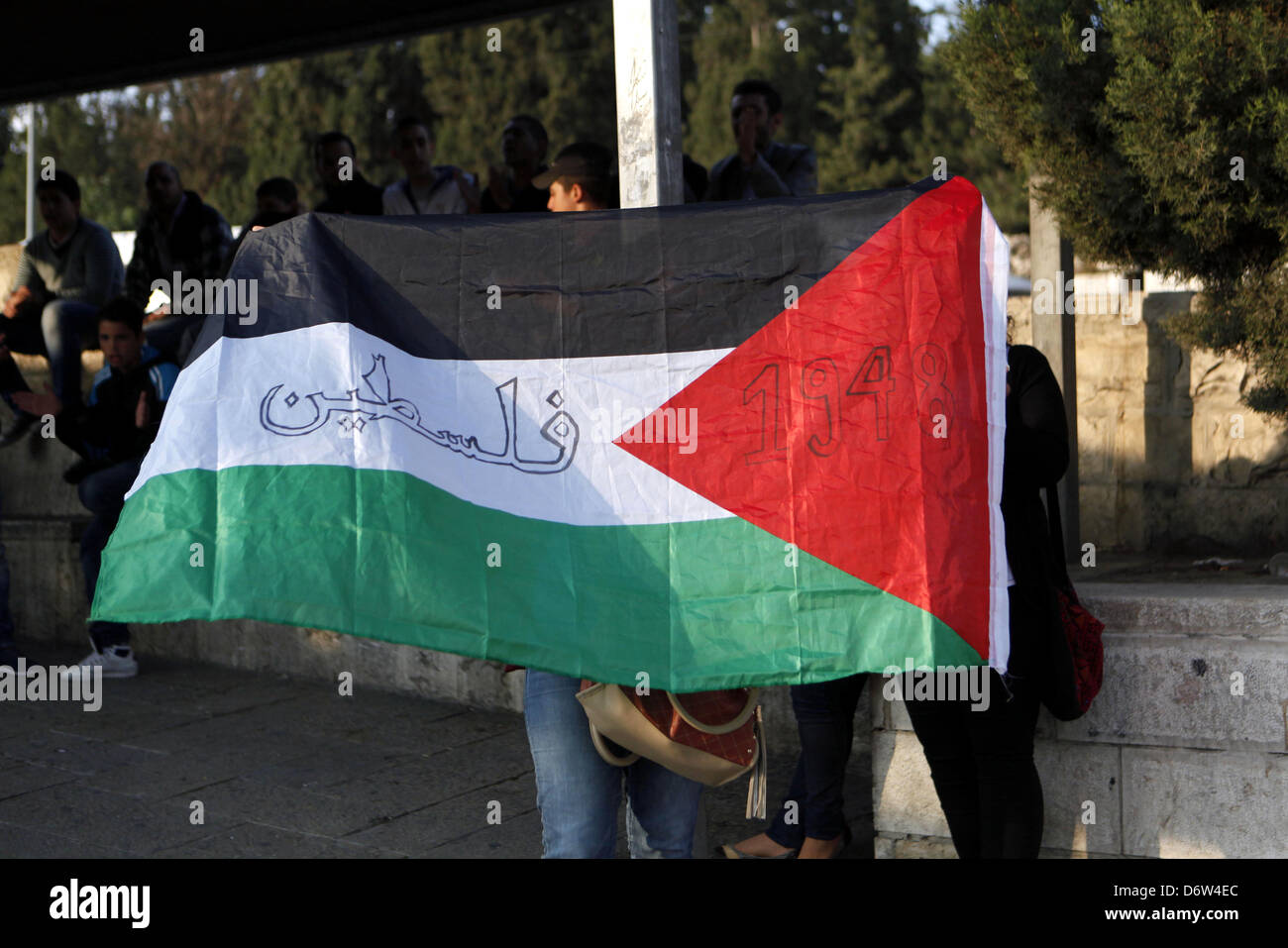 Jerusalem, April 23, 2013. Palestinians gather to celebrate a deal for ...