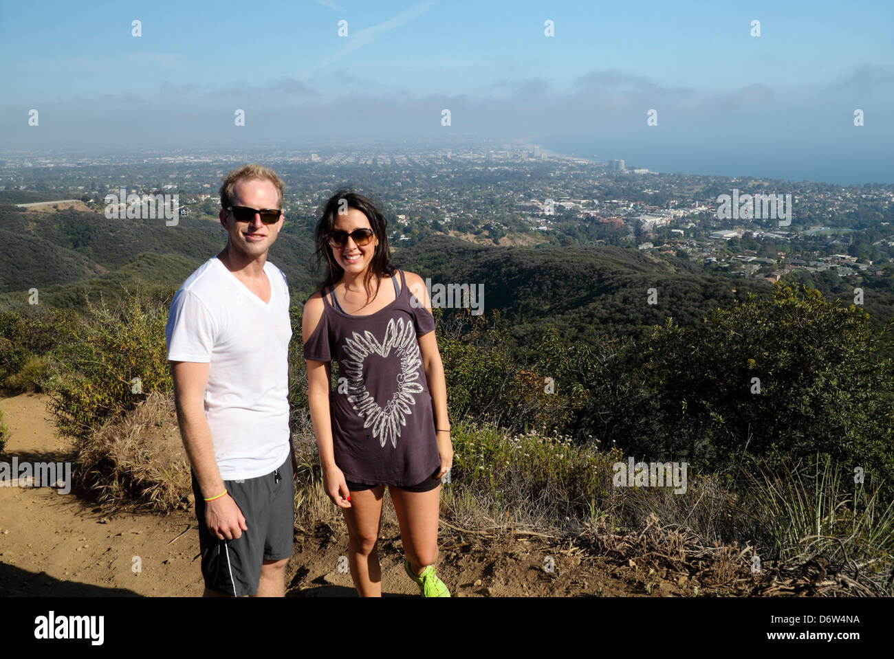 Hikers on the Temescal Ridge Trail, with the Pacific Ocean in the ...
