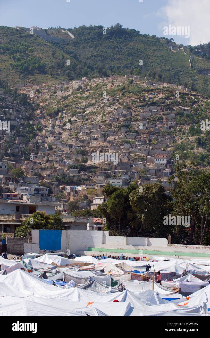 new tent city with old slums in the background after the January 2010 ...