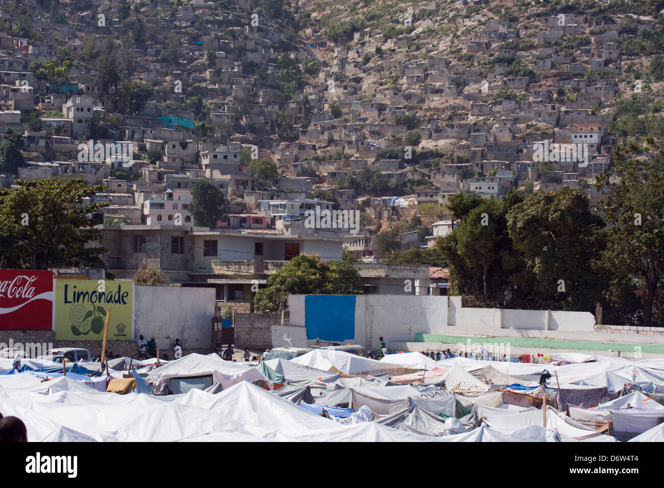 new tent city with old slums in the background after the January 2010 ...