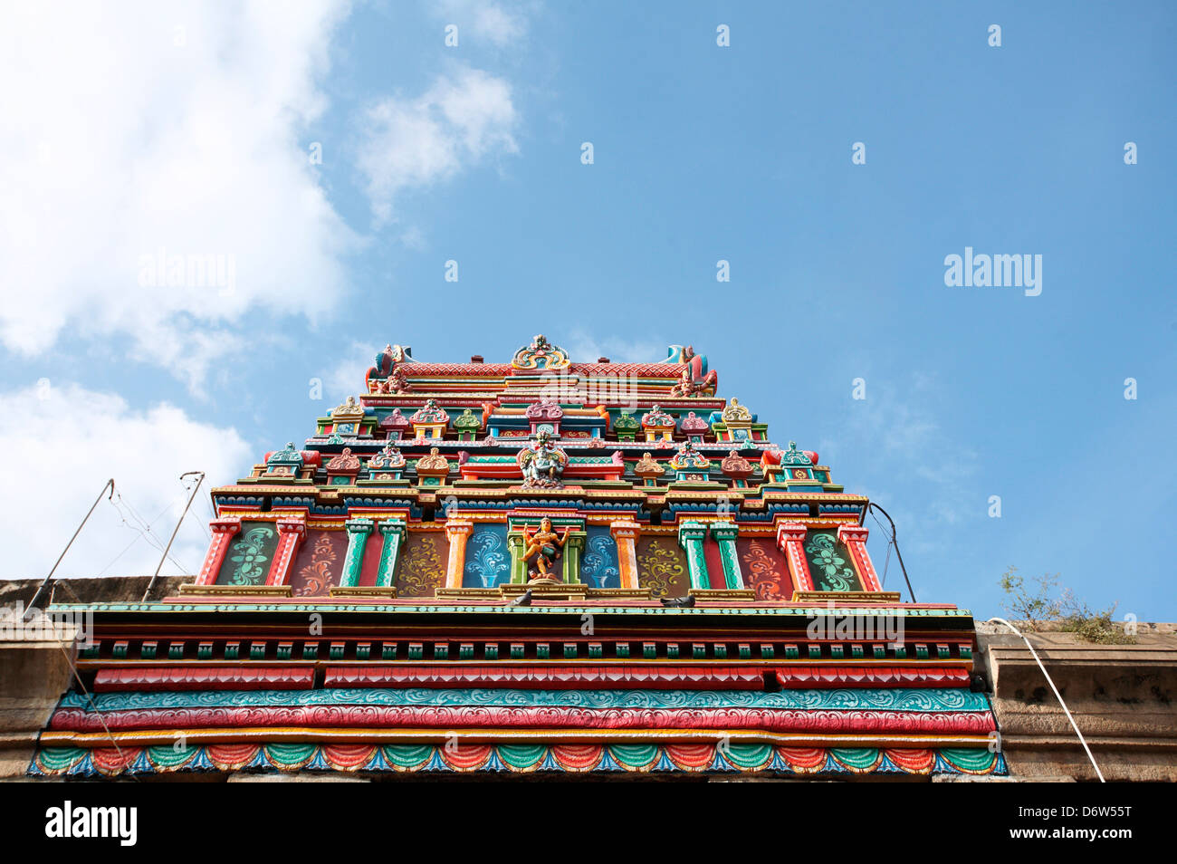 Low angle view of Hindu temple, Sri Meenakshi Hindu Temple, Madurai ...