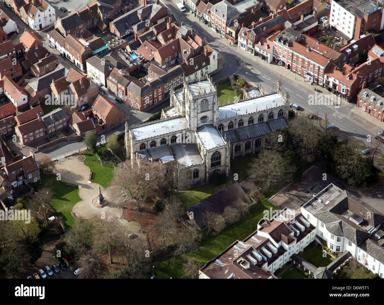 Aerial over church rooftops in hi-res stock photography and images - Alamy
