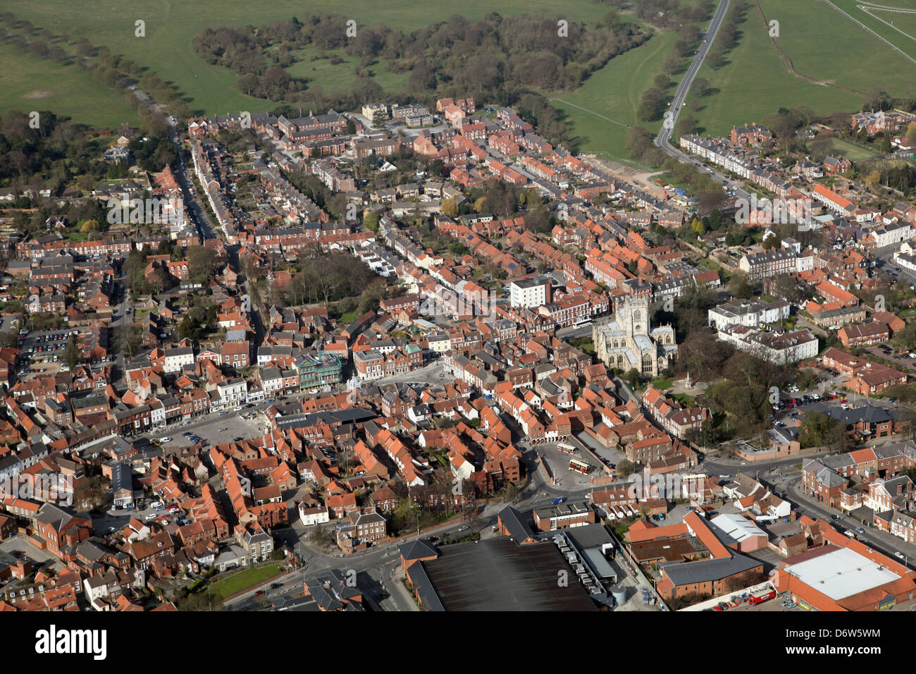 aerial view of Beverley, East Yorkshire showing the Market Square and ...