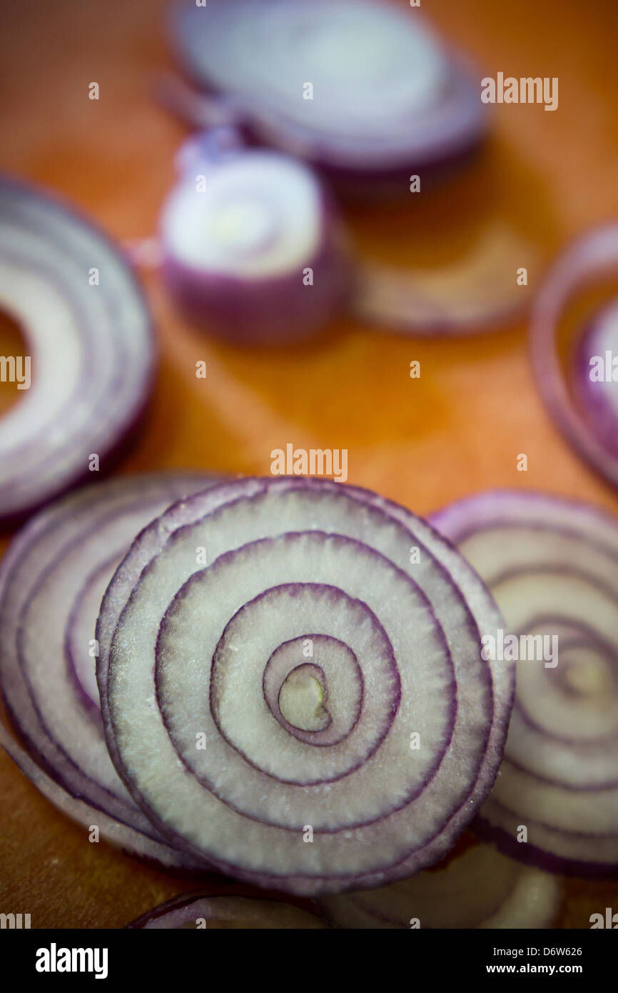 Sliced red onions in a kitchen in New York seen on Thursday, April 18 ...