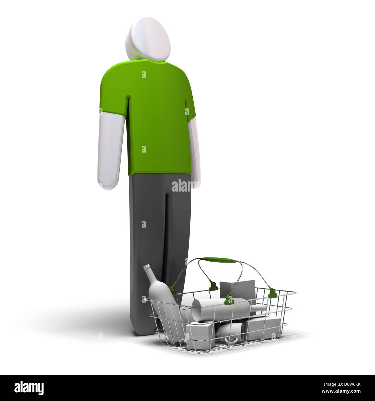 average consumer with green blank tshirt in front of a basket with ...