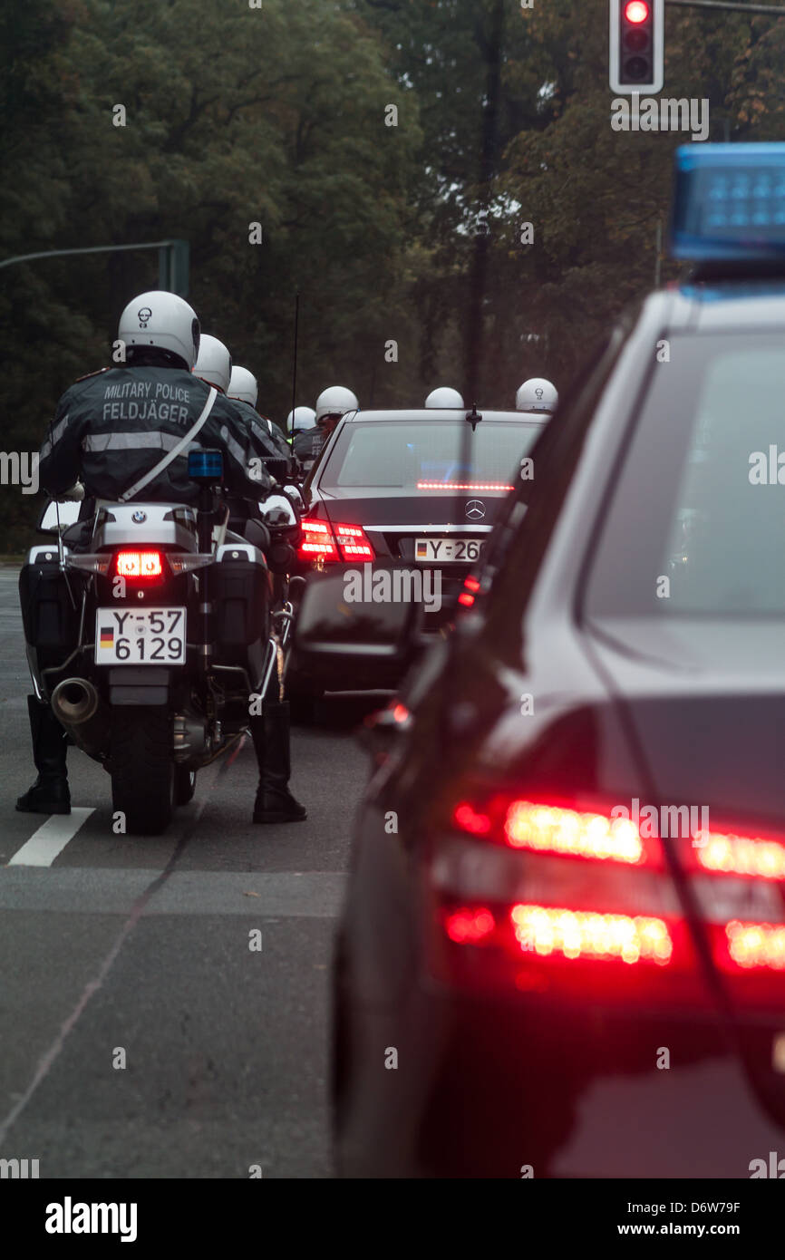 Berlin, Germany, Field Jaeger accompany with motorbikes and cars, the ...
