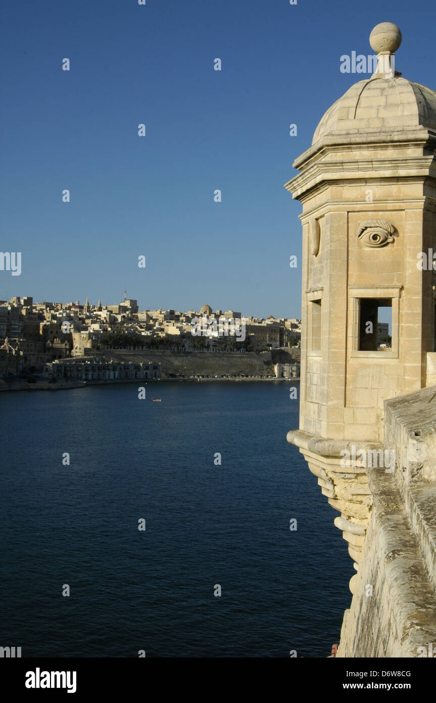 View of Valletta from the sentry box placed on the tip of the bastion ...