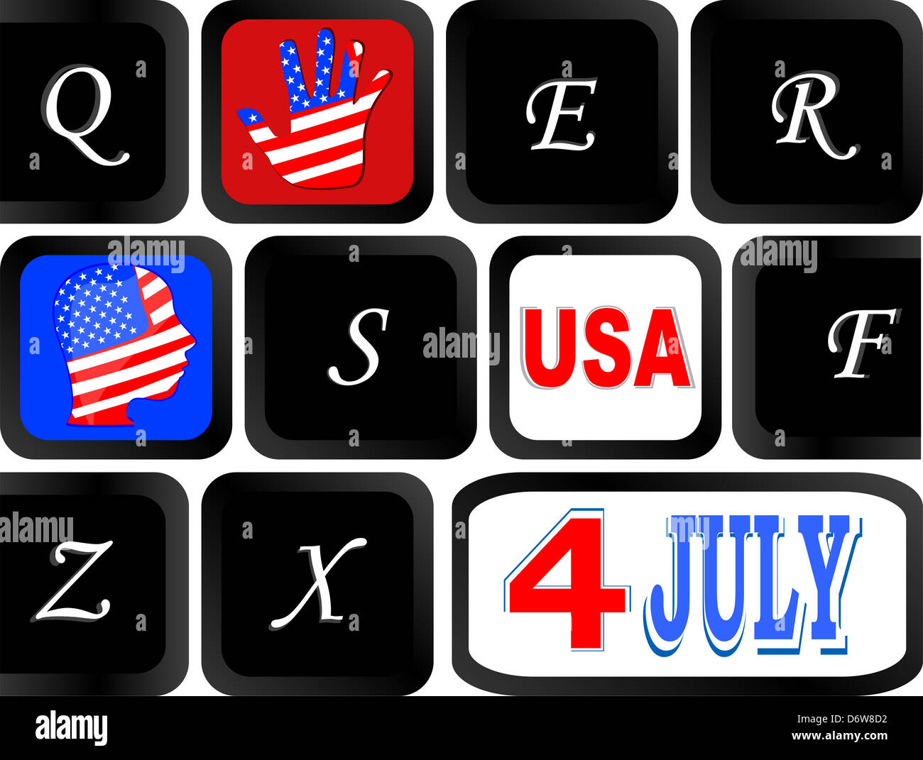 Computer keyboard with the American flag on it, usa head and hand Stock ...