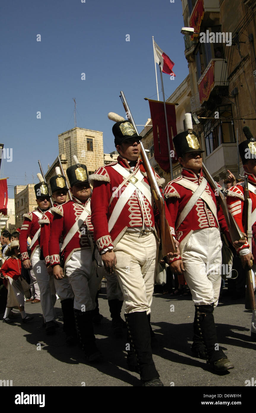 Maltese men dressed as French garrison soldiers costume take part in ...