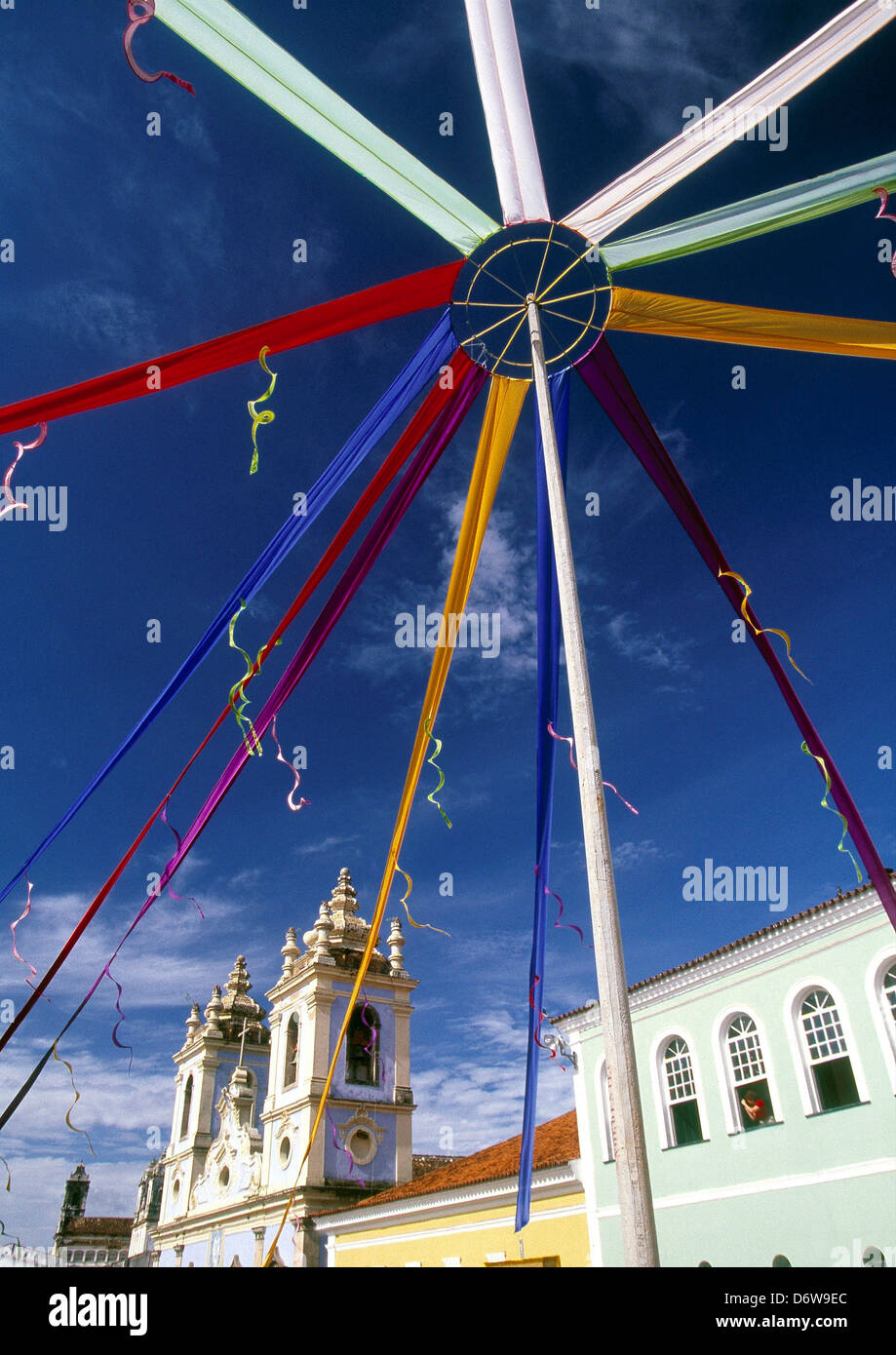 Brazil, Salvador, Carnival, Pole with colorful ribbons Stock Photo - Alamy