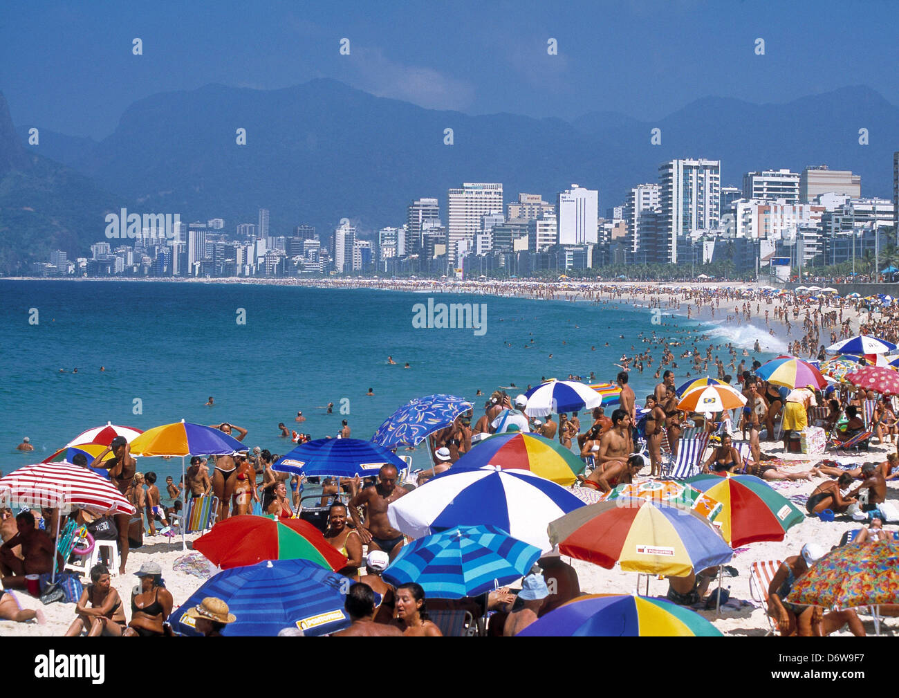 Brazil, Rio De Janeiro, Ipanema, Big crowd of people on beach Stock ...