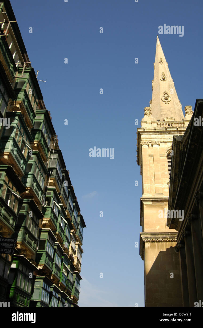 A typical timber balcony in Valletta the capital city of Malta island ...