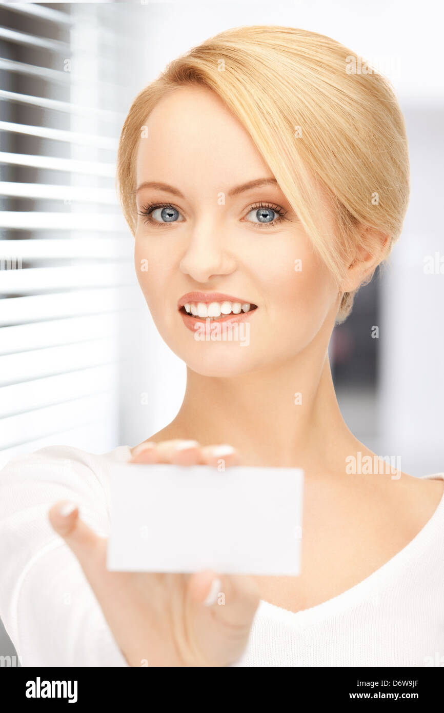 woman with business card Stock Photo - Alamy