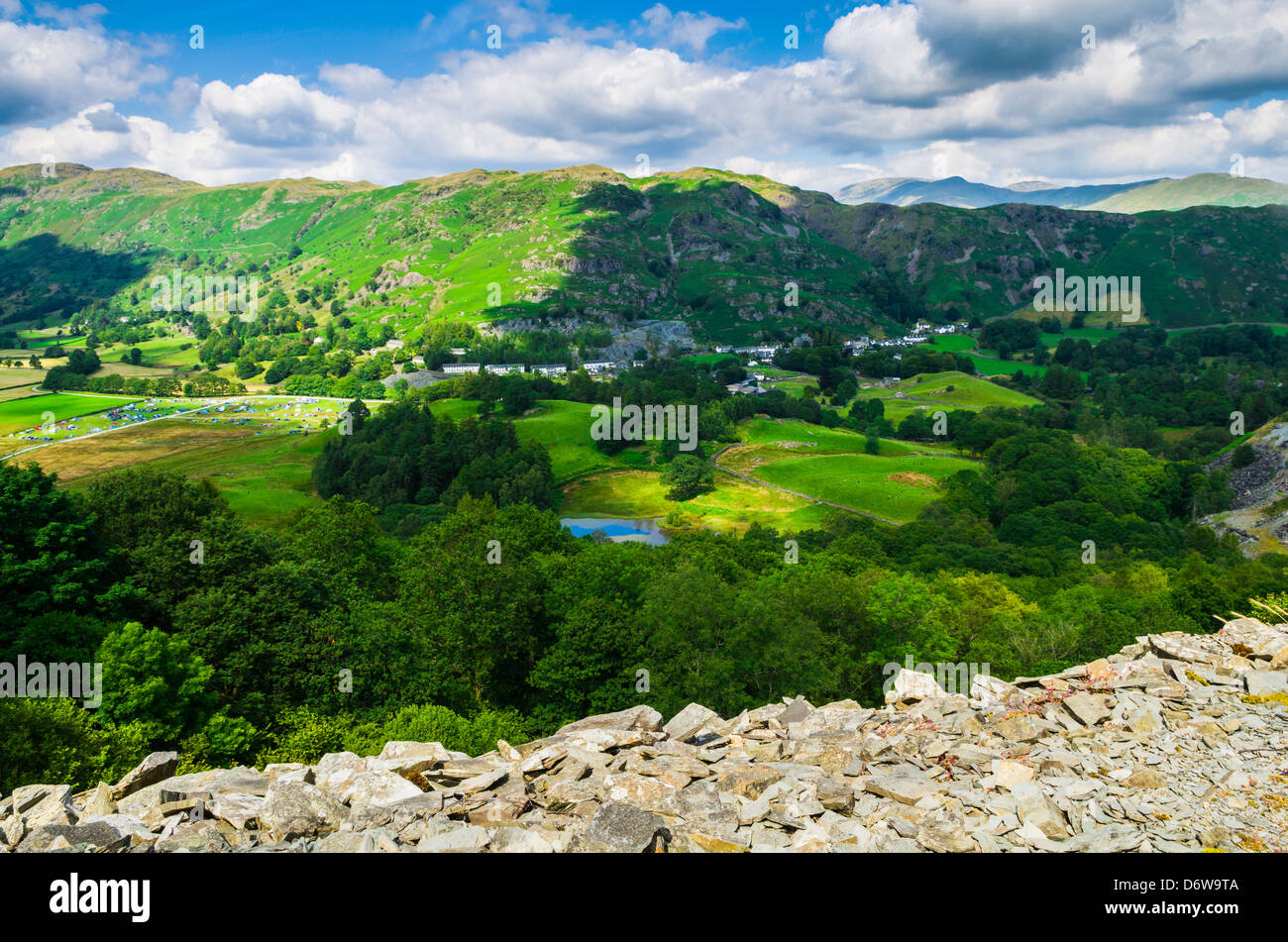 The village of Chapel Stile in the Lake District viewed from Lingmoor ...