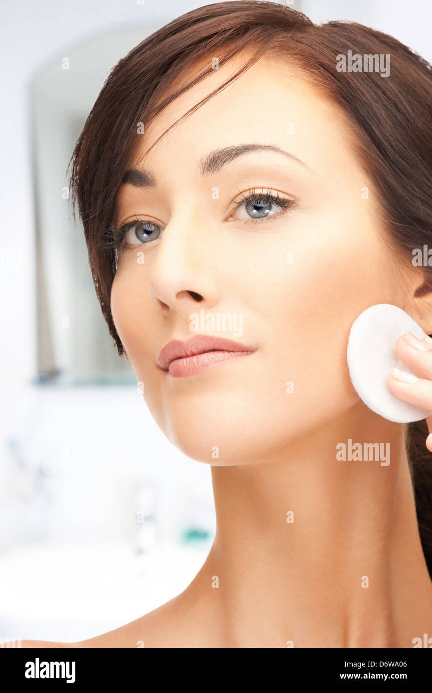 beautiful woman with cotton pad Stock Photo - Alamy