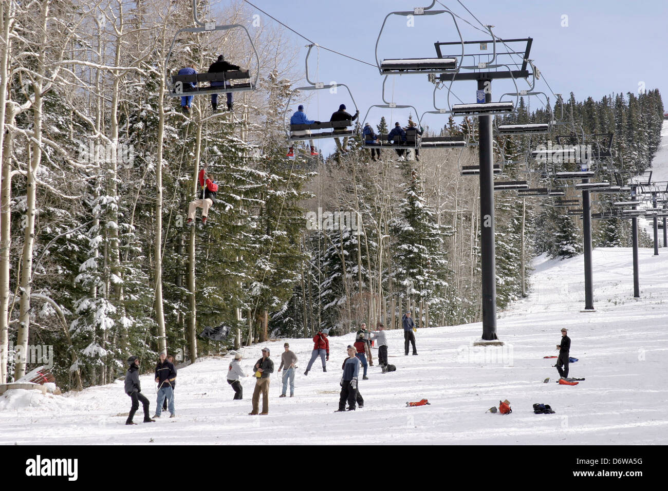 USA, New Mexico, Santa Fe, Ski Resort, Broken Chair Lift Stock Photo ...