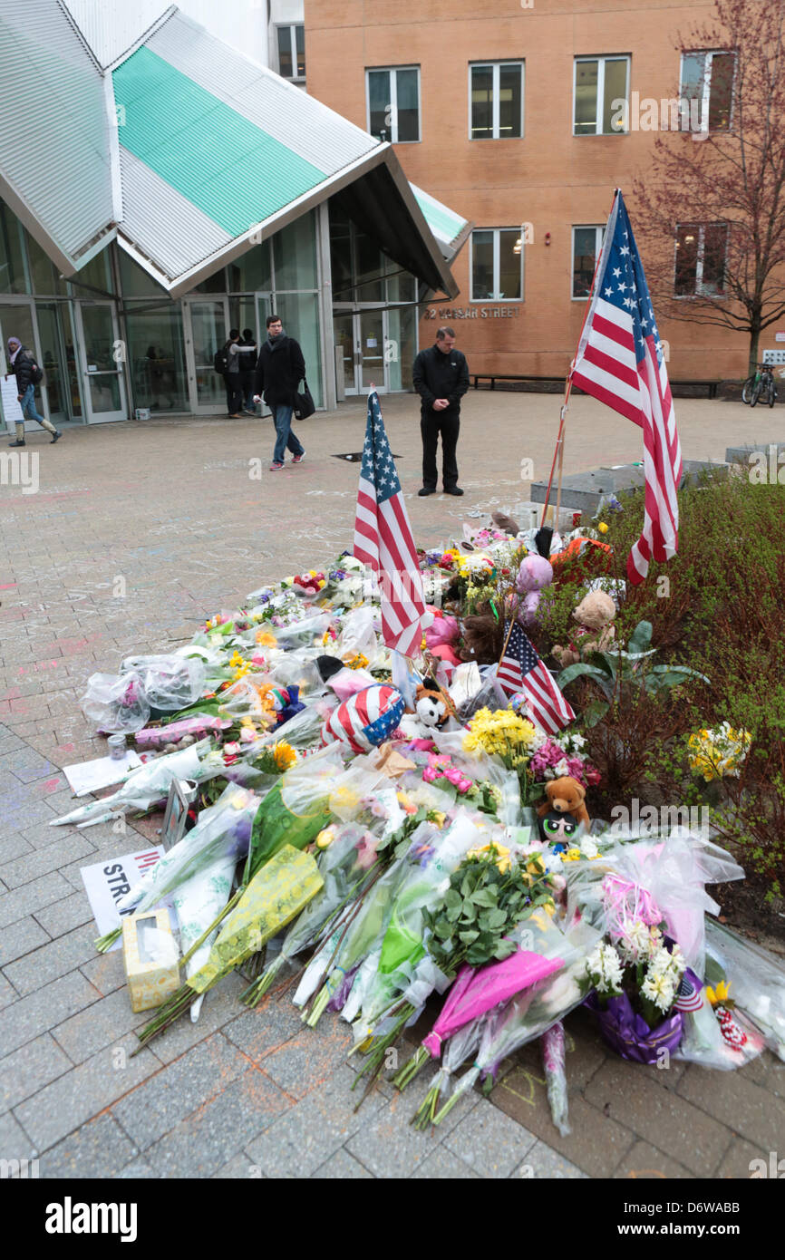 Apr 23, 2013 - Cambridge, Massachusetts, U.S. - A memorial grows at the ...