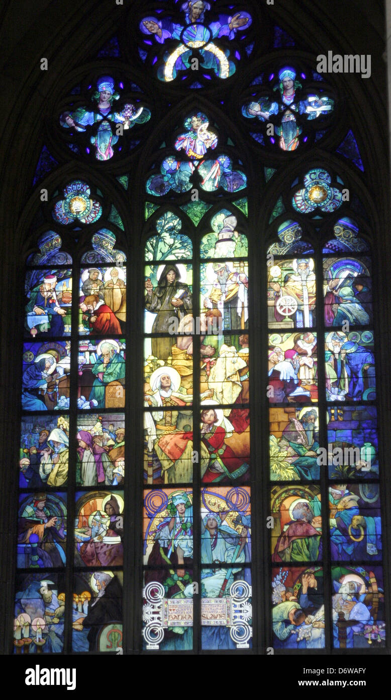 Czech Republic, Prague, Vitus Cathedral, Stained Glass Window Stock ...