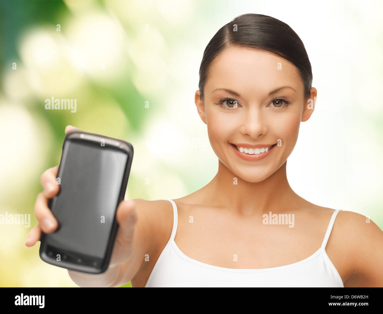 woman showing smartphone Stock Photo - Alamy