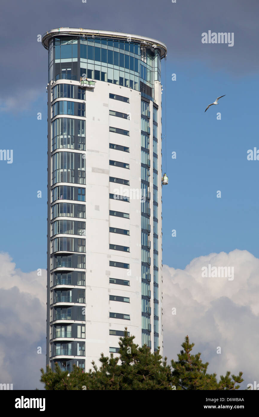 Modern built tower in Swansea, Wales on a cloudy day Stock Photo - Alamy