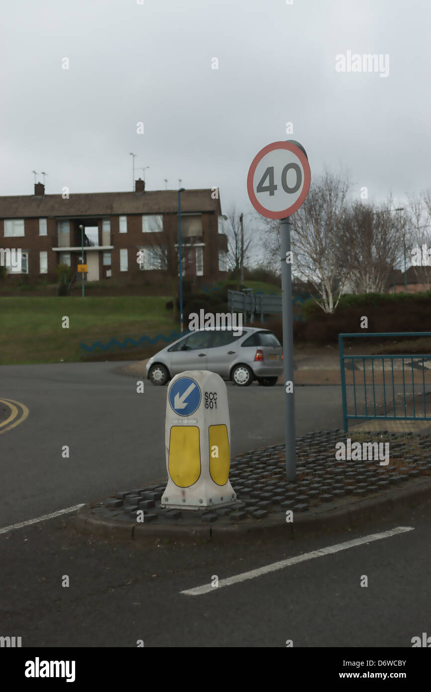 roundabout turnbelt car speed limit 40mph car Stock Photo - Alamy