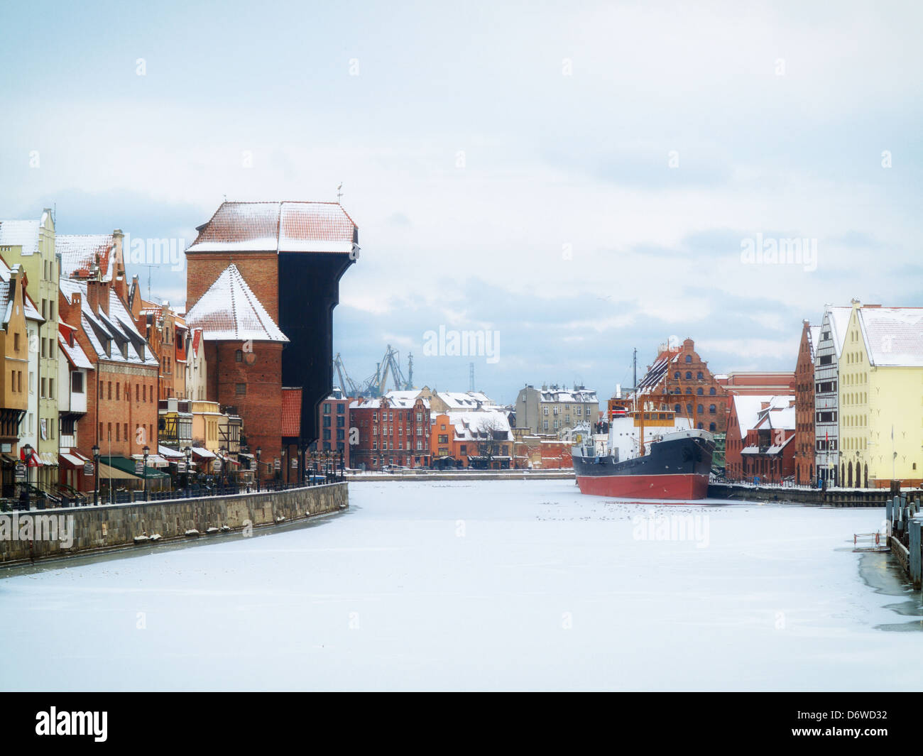 Old Town of Gdansk (Danzig) in Poland with Motlava river and the Crane ...