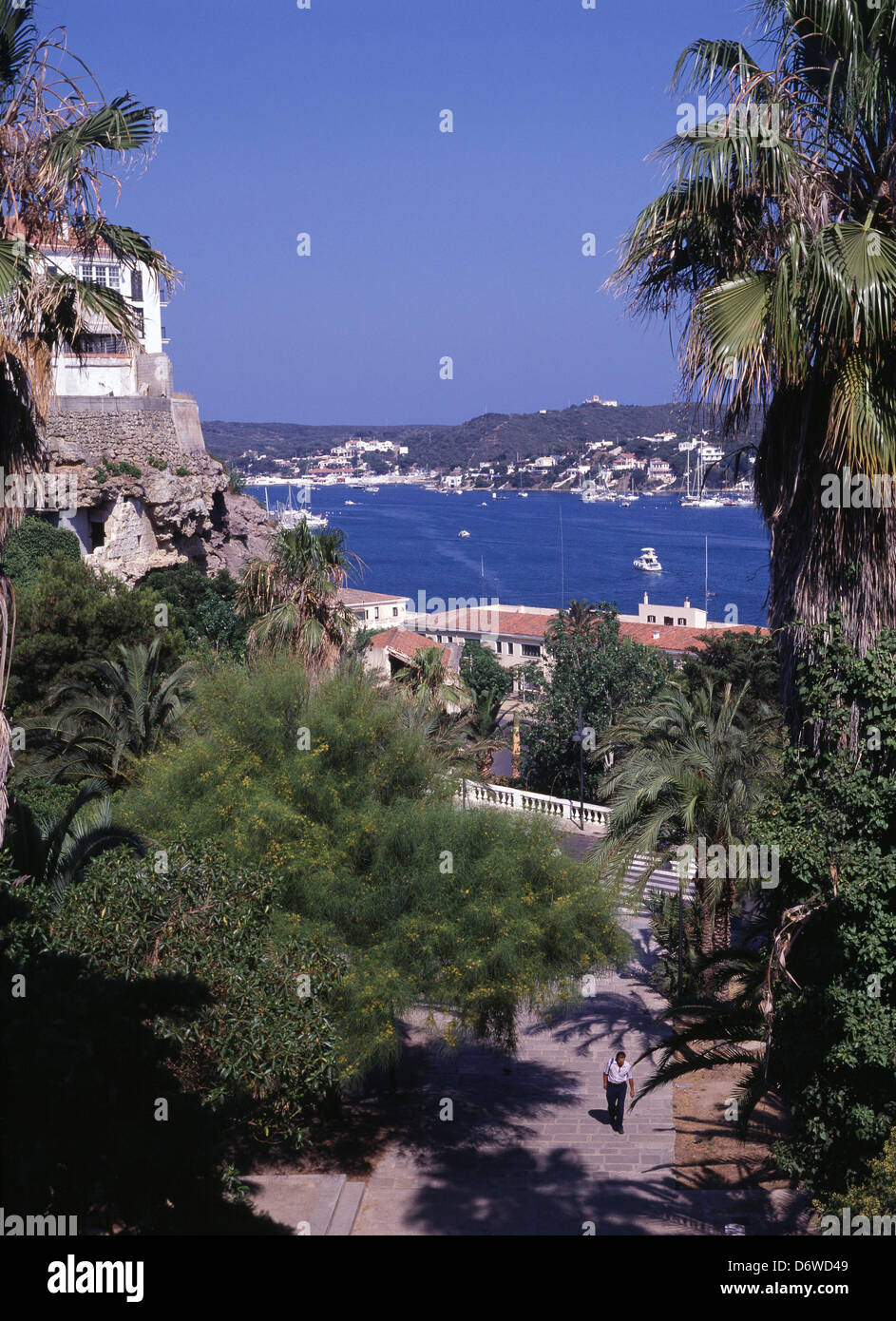 Spain, Minorca, Mahon, Elevated view of sea and island Stock Photo - Alamy