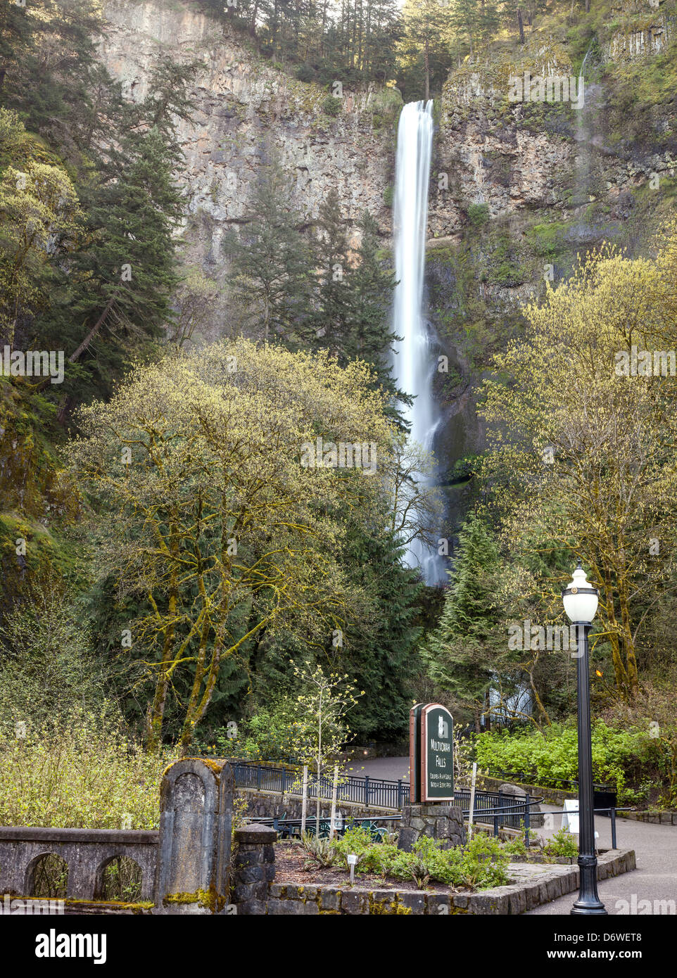 Multnomah Falls in Spring Moss and water Oregon Stock Photo - Alamy