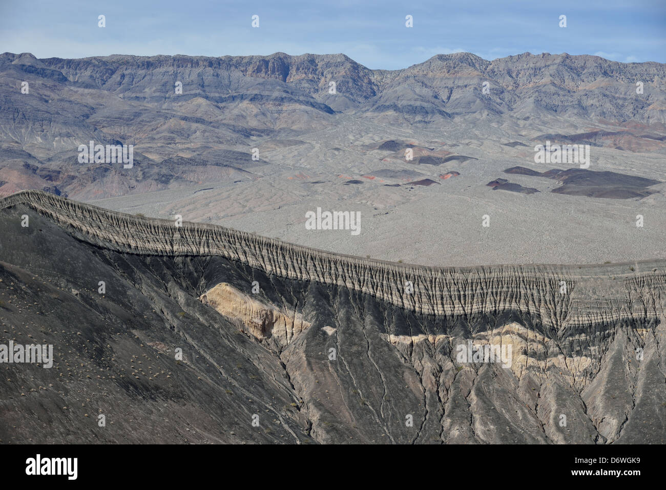 Layers of rock formation on the rim of Ubehebe Crater. Death Valley ...