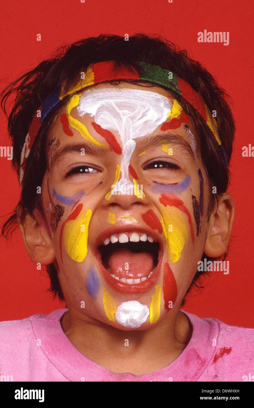 Close-up of a boy laughing with painted face Stock Photo - Alamy