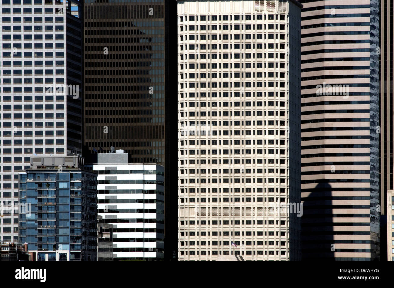 USA, Washington State, Seattle, View of detail of group of buildings in ...