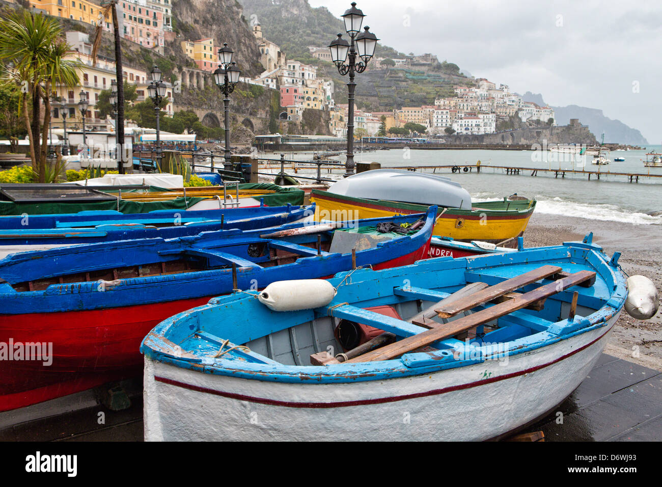 Italy, Campania, Amalfi, Old Fishing Boats on Shore Stock Photo - Alamy