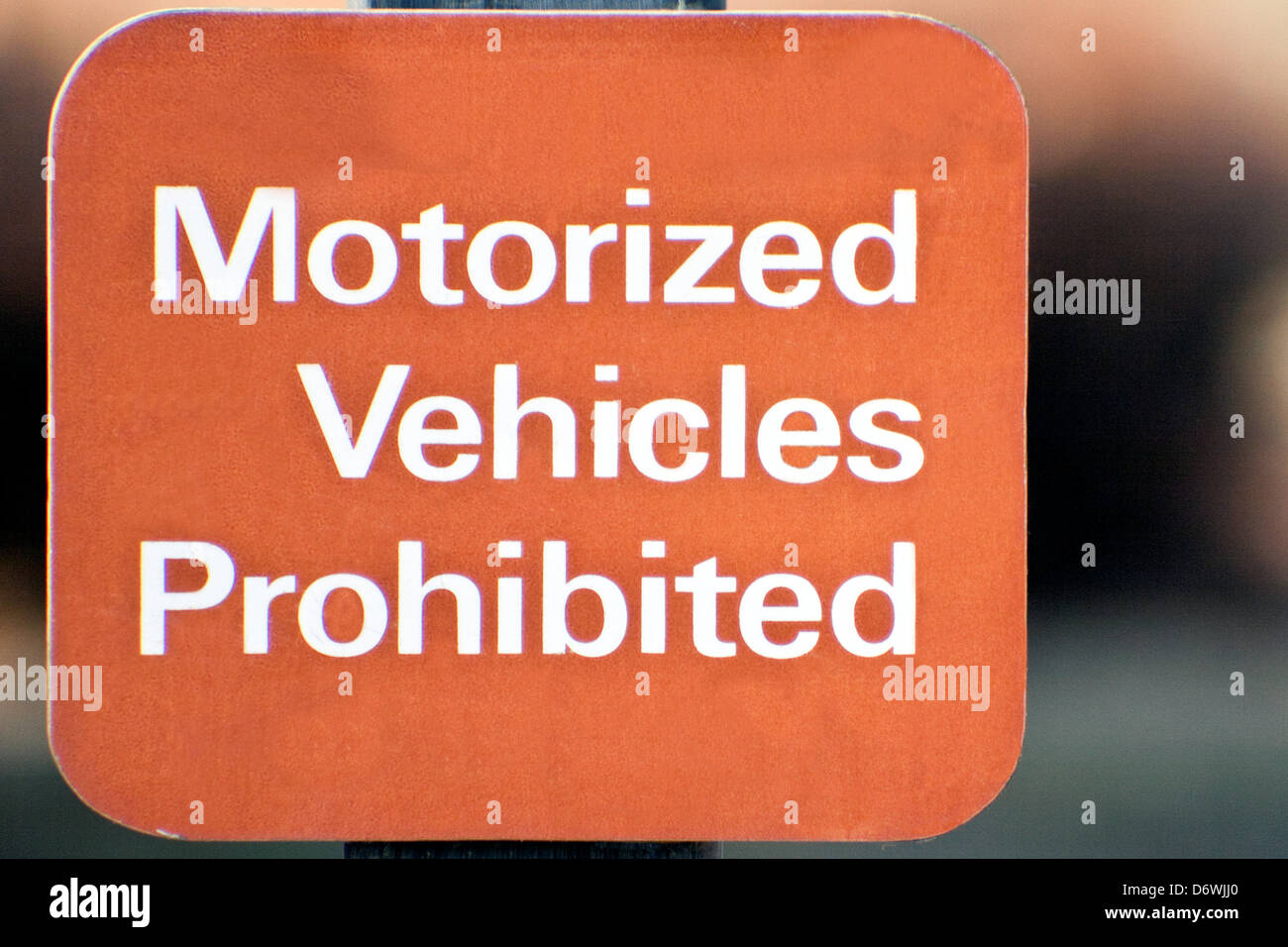 Sign reading Motorised Vehicle Prohibited Stock Photo - Alamy