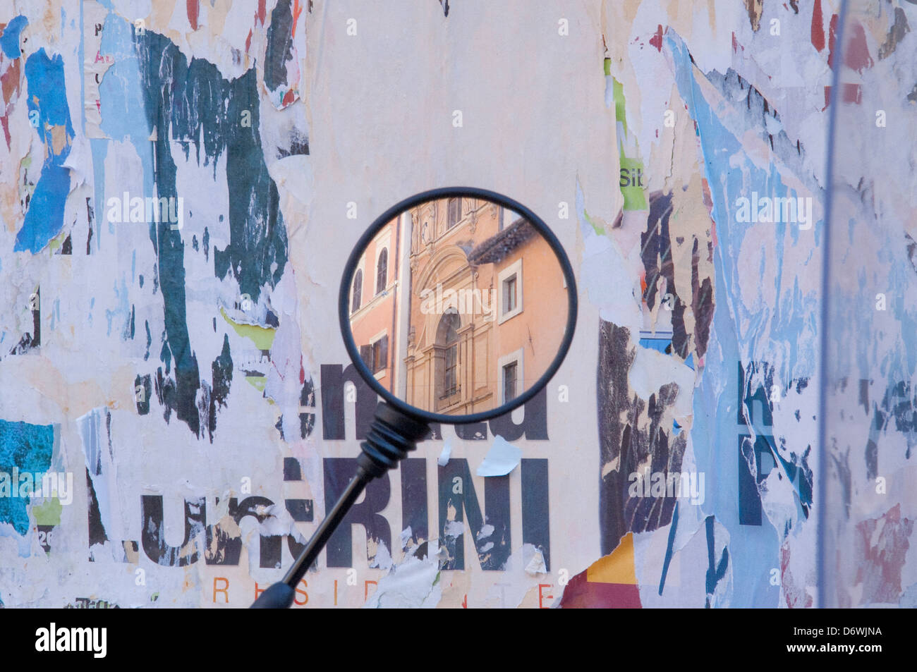 Italy, Rome, Classical architecture is juxtaposed in vespa rear view ...