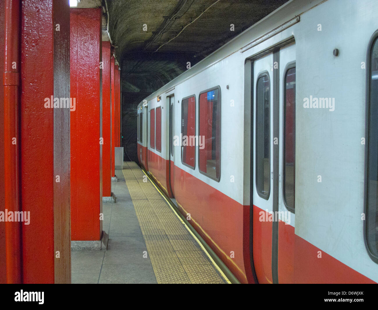 Redline MBTA subway train at Broadway Station, Boston, Massachusetts ...