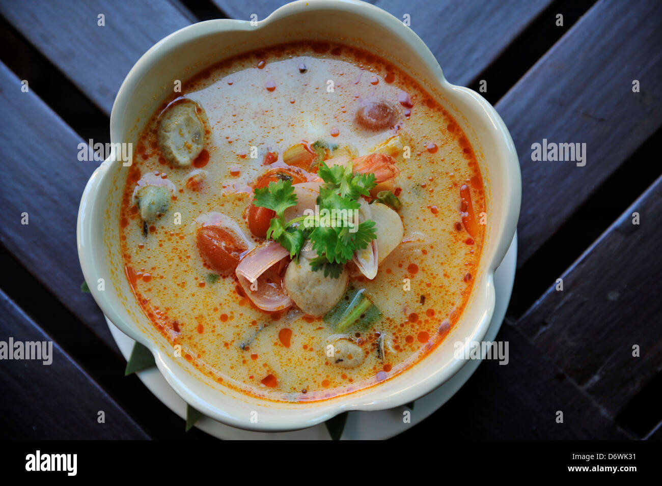 Thai soup Tam yam talay (spicy seafood soup with lemon grass and kaffir ...