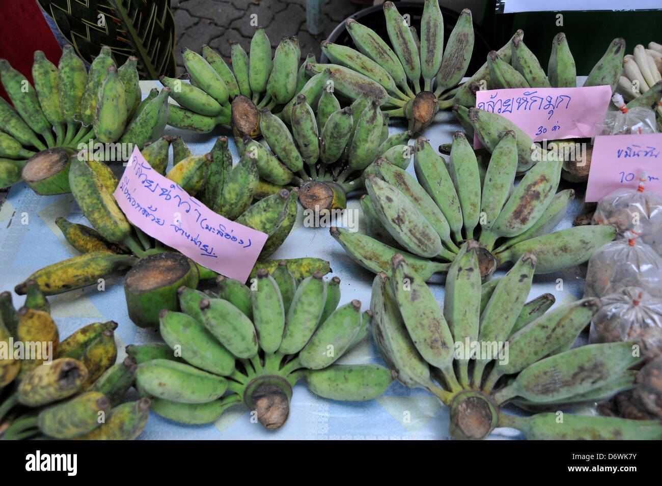 Thailand, Bangkok, Green Thai Kluay Nam Wah Bananas, type often sliced ...