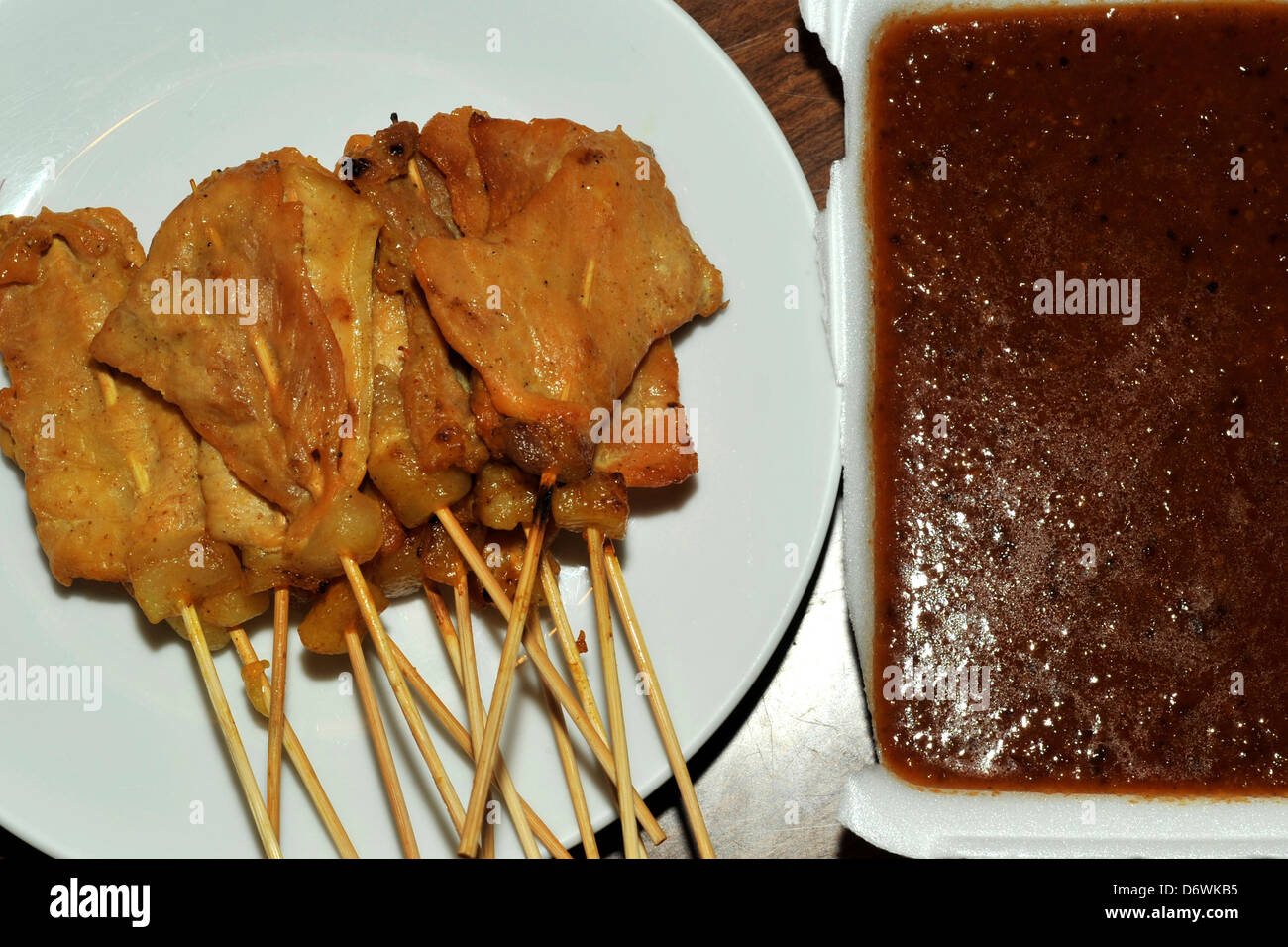 Thailand, Khon kaen, Thai Pork Satay, usually served with peanut sauce ...