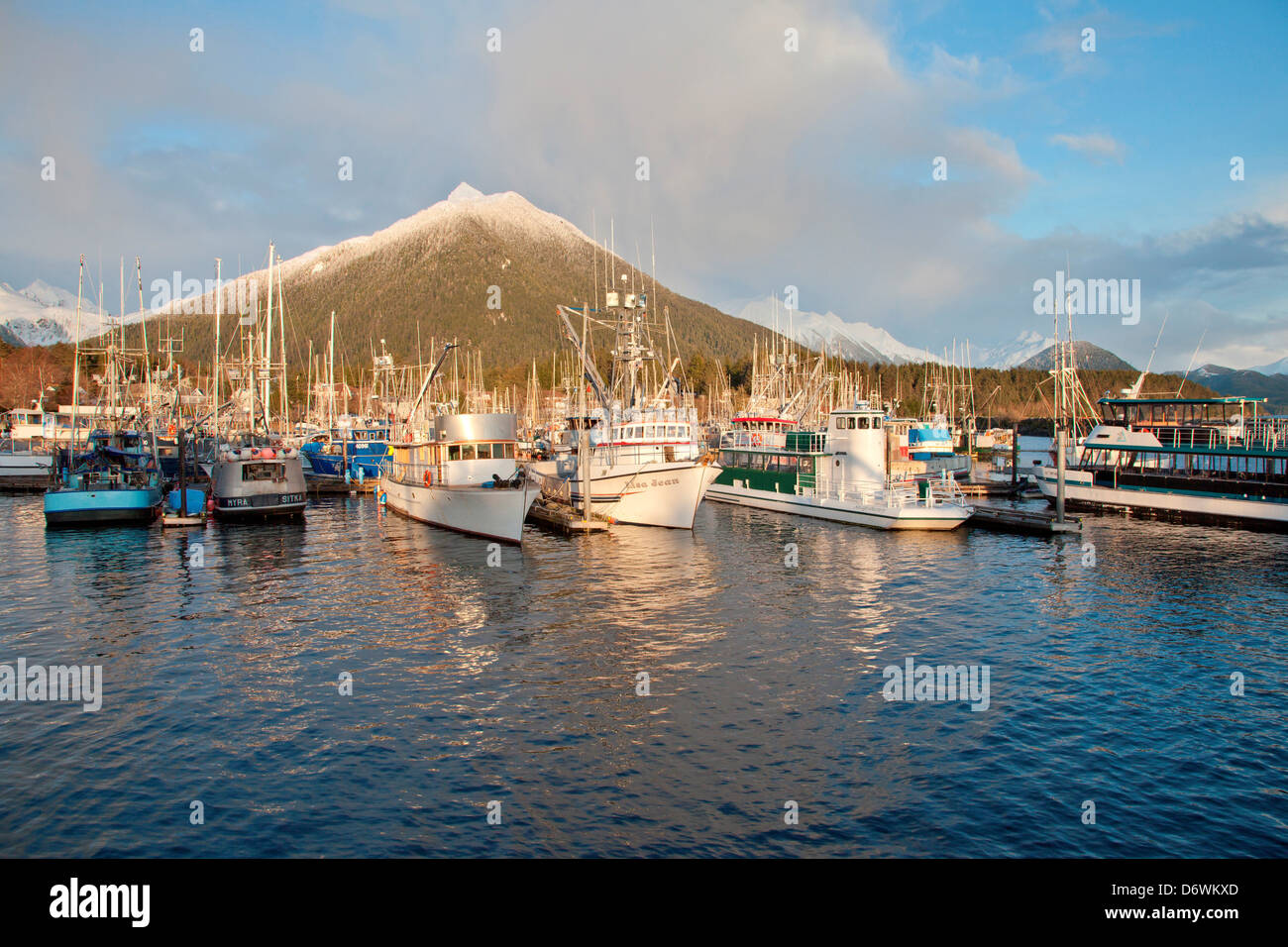 USA, Alaska, Sitka, Crescent Harbor, Arrowhead Peak in background Stock ...
