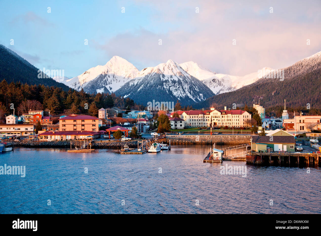 USA, Alaska, Sitka, Downtown Sitka and Sisters Mountains Stock Photo ...