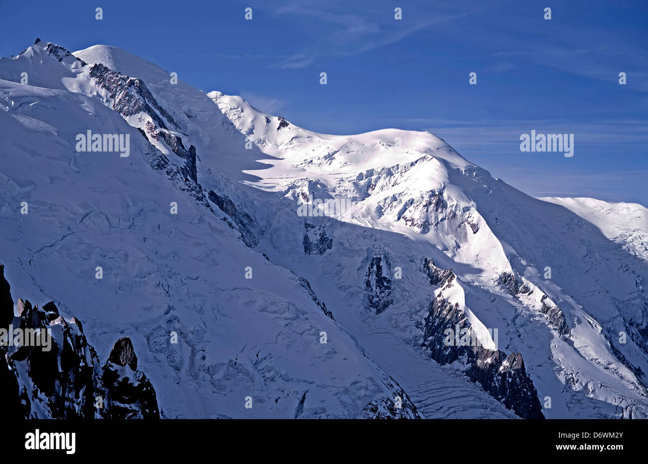 Mont Blanc and the Dome du Gouter from the Aguille du Midi above ...