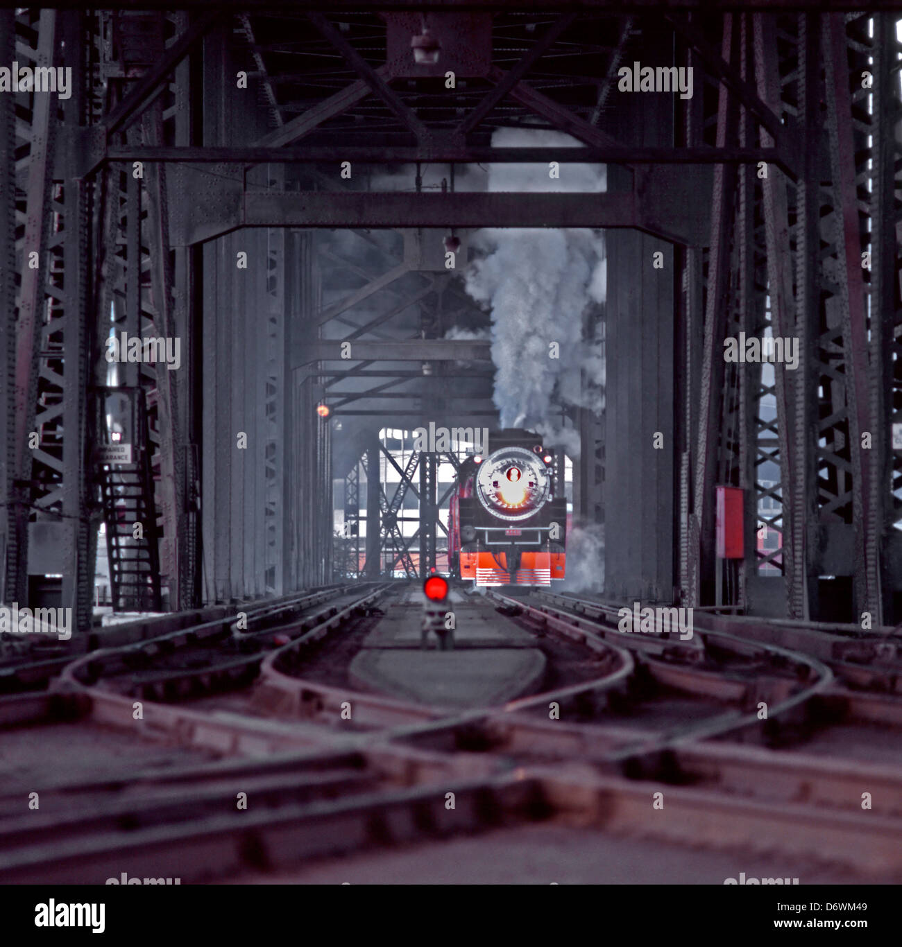 USA, Oregon, Portland, Southern Pacific steam train crossing Steel ...