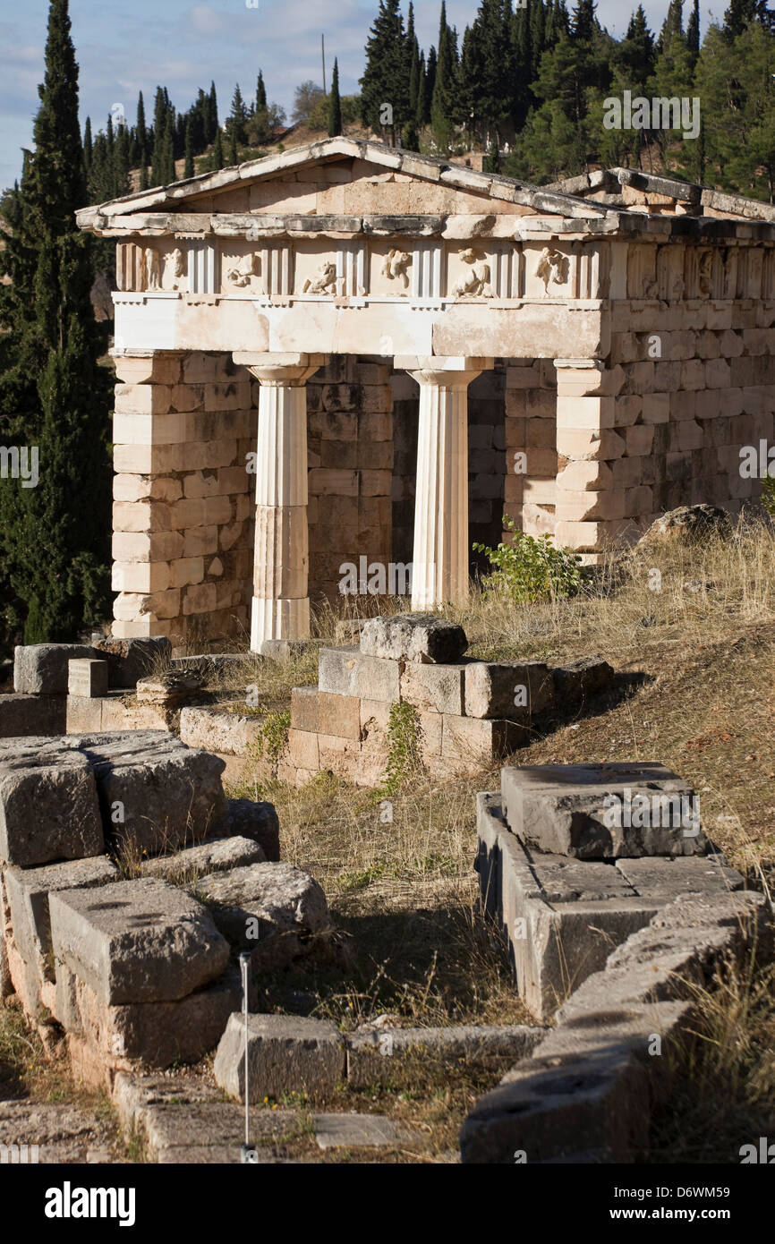 Greece, Delphi, Treasury of Athena building Stock Photo - Alamy