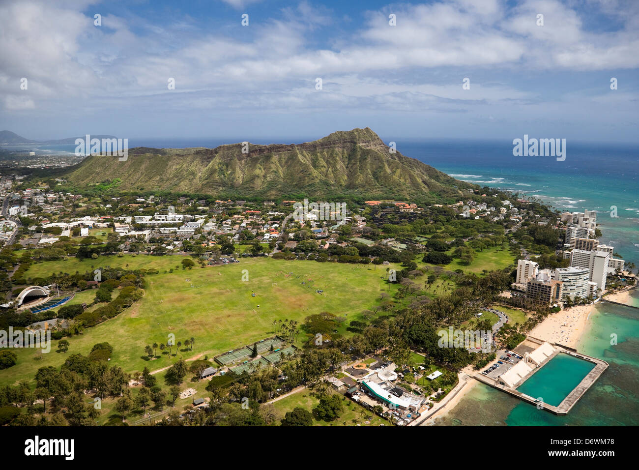 Hawaii, Aerial view of Diamond Head near Waikiki Beach Stock Photo - Alamy