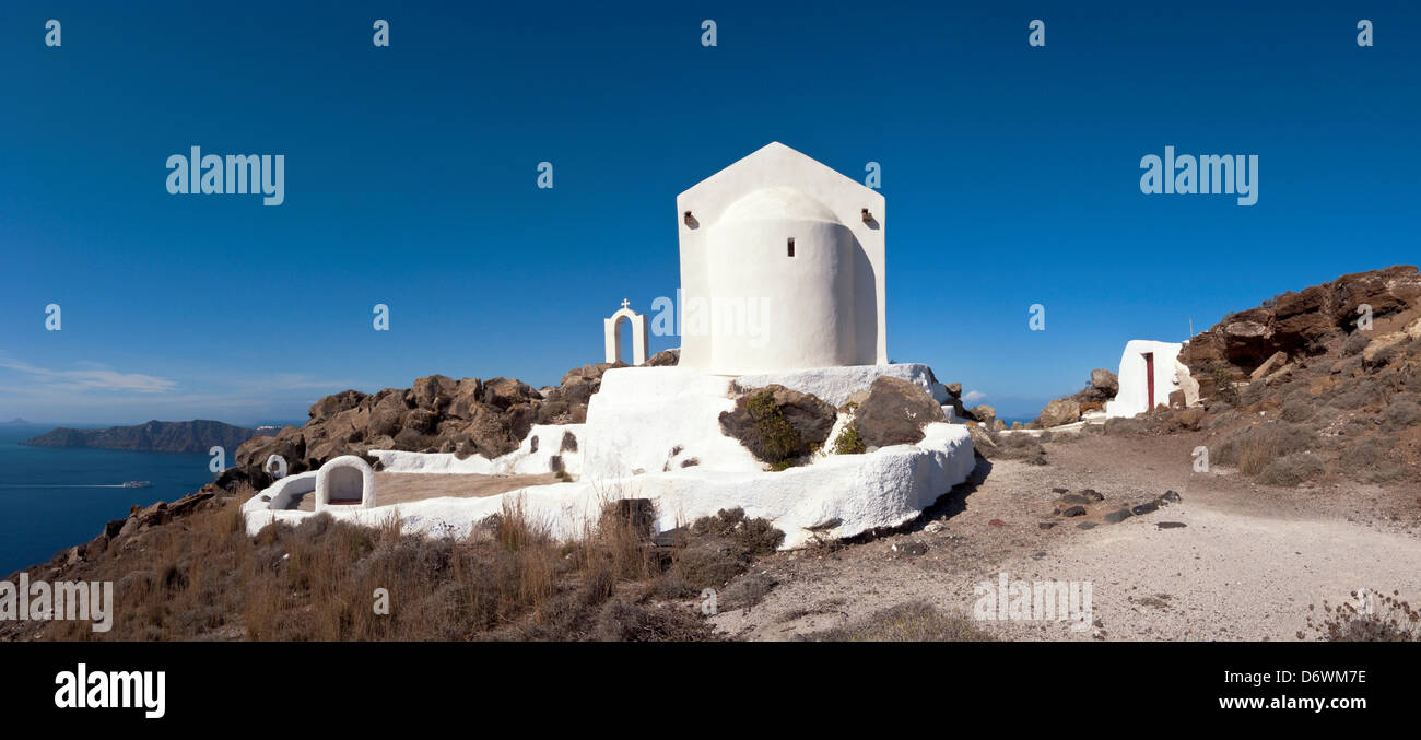 Greece, Santorini, Panorama of Church of St. George on caldera Stock ...