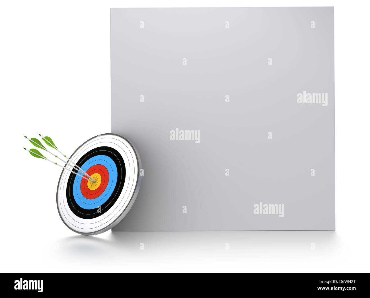 three green arrows and one target near of a square block for ...