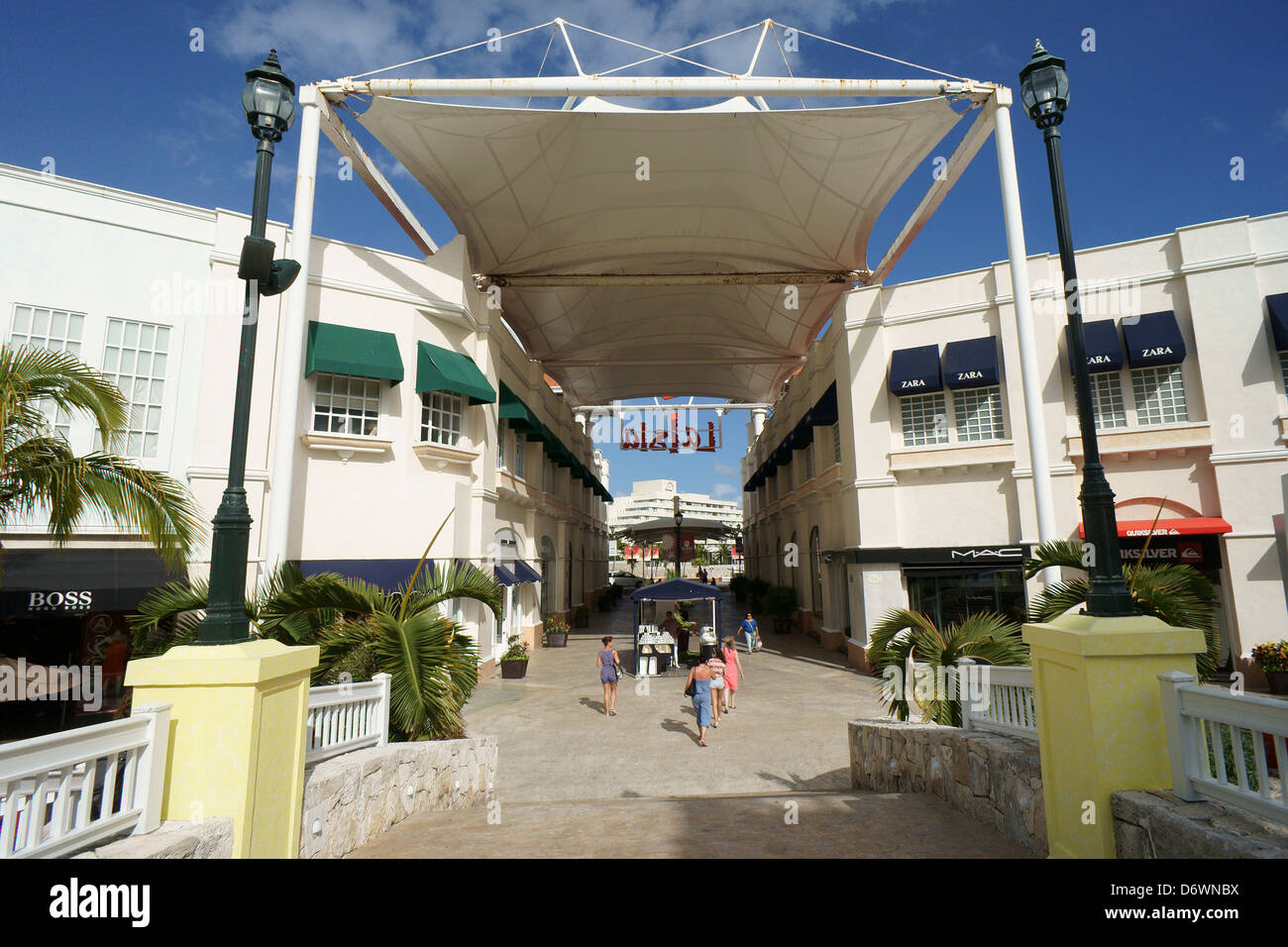 Interior and entrance, La Isla Shopping Village shopping mall in the ...