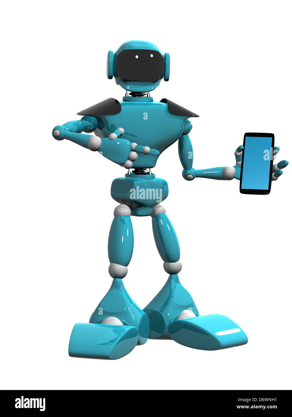 3d illustration of a blue robot and phone on white background Stock ...