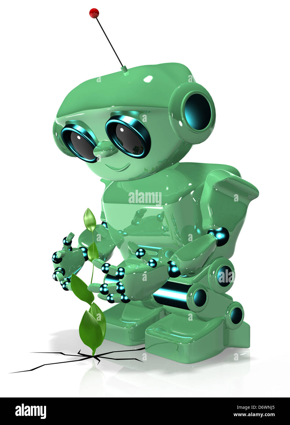 3d illustration of a green robot with antennas Stock Photo - Alamy