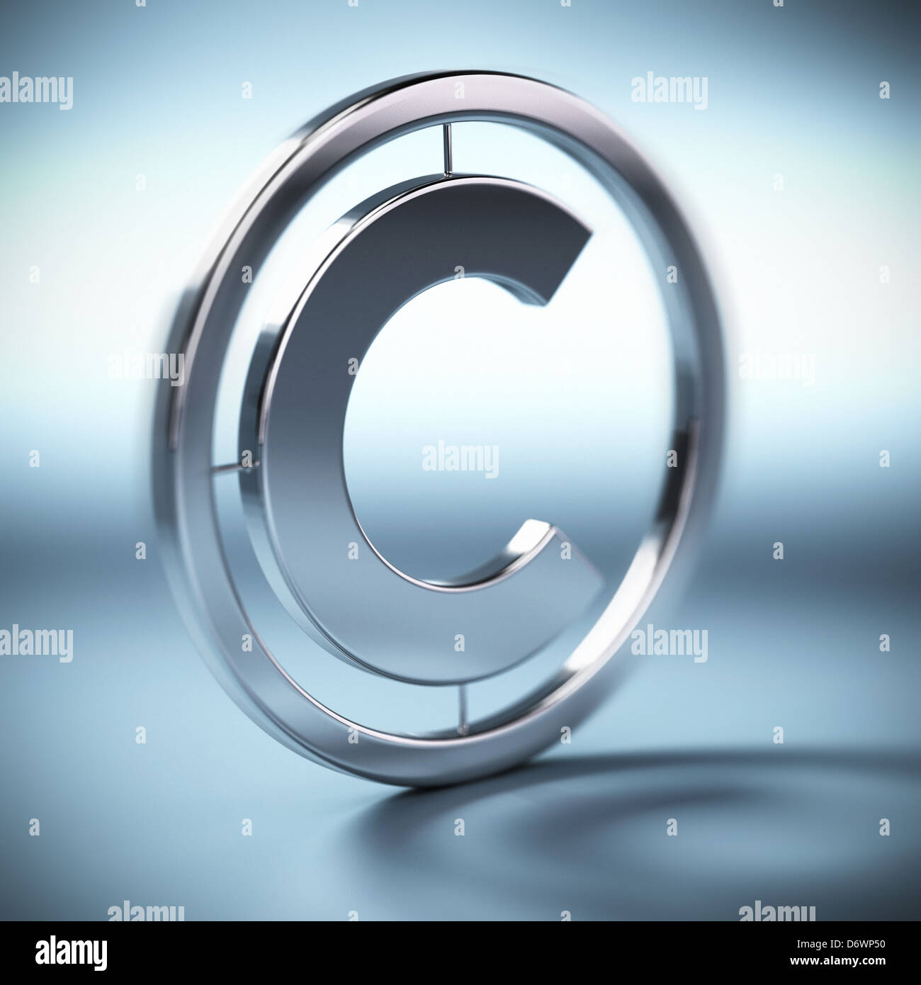 metal copyright symbol onto a blue background square image with blur ...